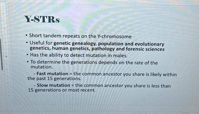 Solved Im not understanding Y-STR. What does it mean they | Chegg.com