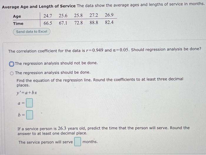 Solved Average Age and Length of Service The data show the | Chegg.com