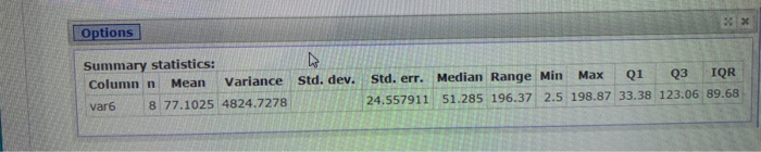 Solved Options Summary statistics: Column n Mean Variance | Chegg.com