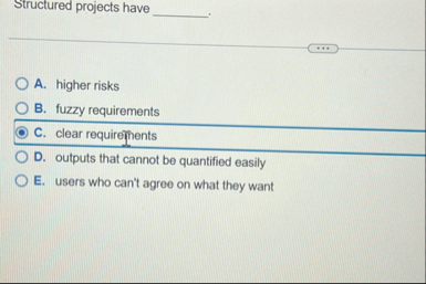 Solved Structured projects have q, .A. ﻿higher risksB. | Chegg.com