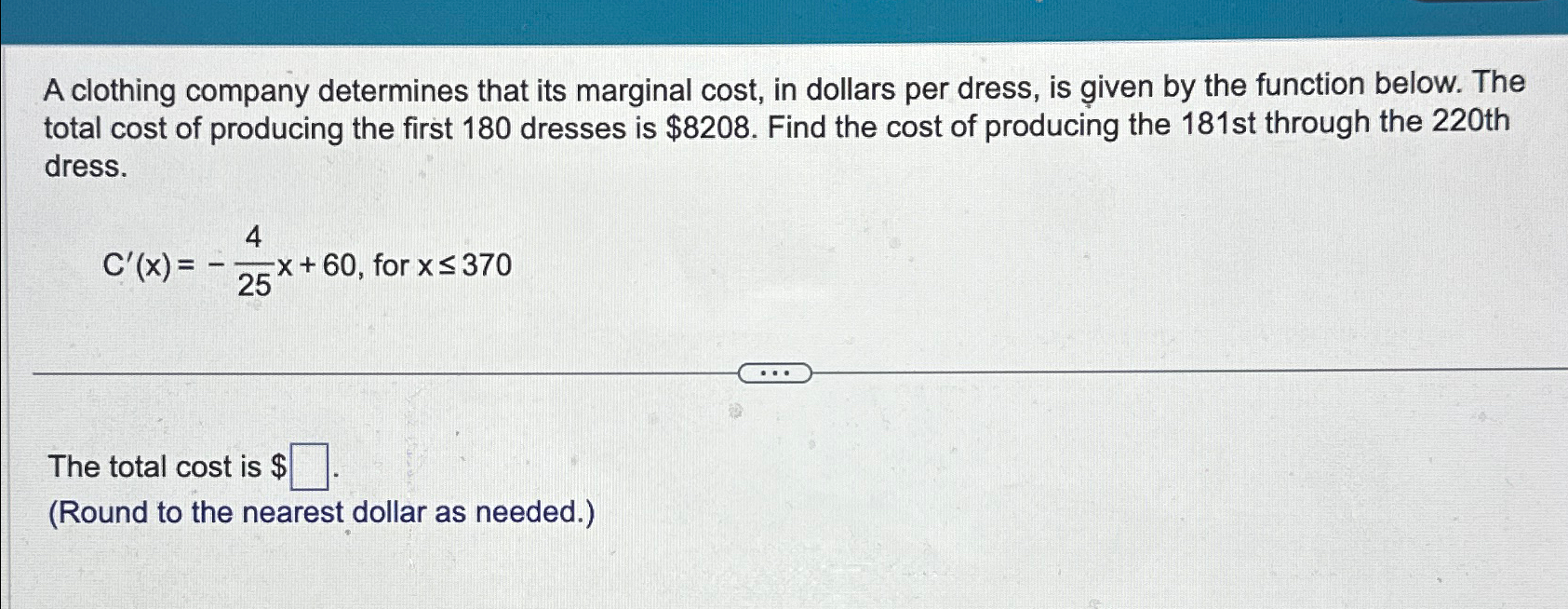 Solved A clothing company determines that its marginal cost, | Chegg.com