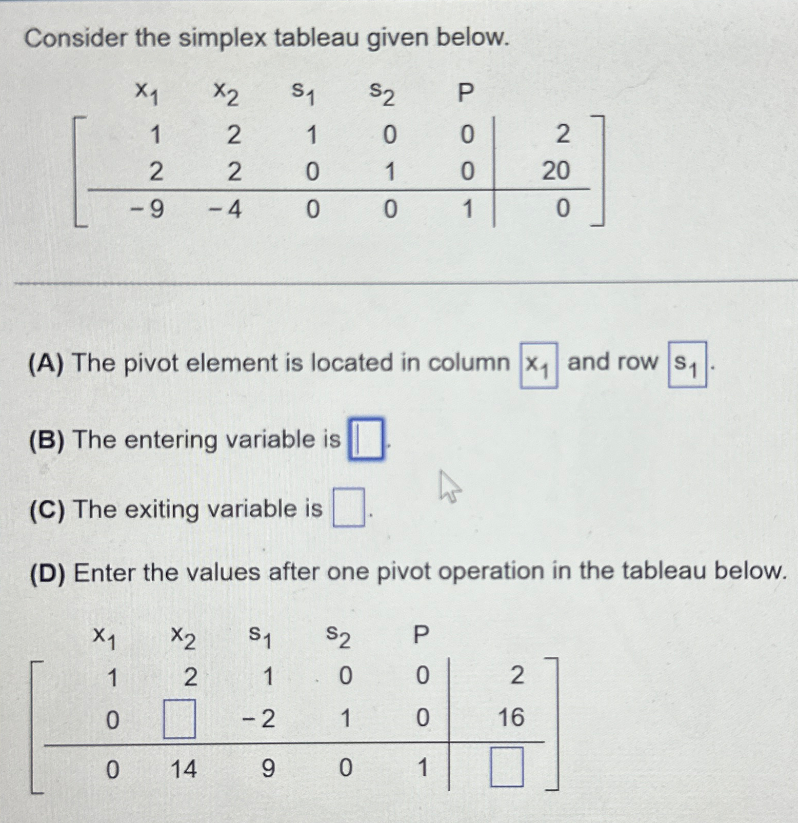 Solved Consider the simplex tableau given | Chegg.com