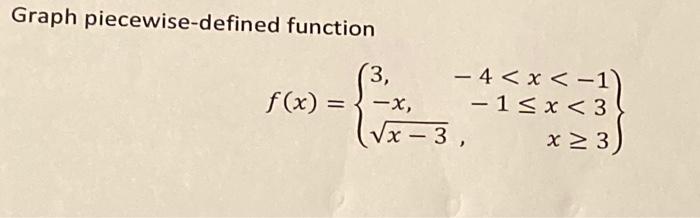 Solved Graph piecewise-defined function (3, -4 3 = | Chegg.com