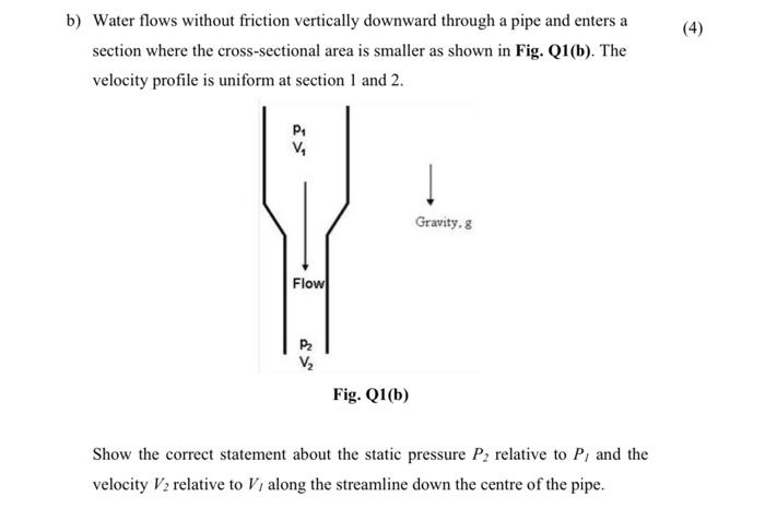 Solved (4) ) b) Water flows without friction vertically | Chegg.com