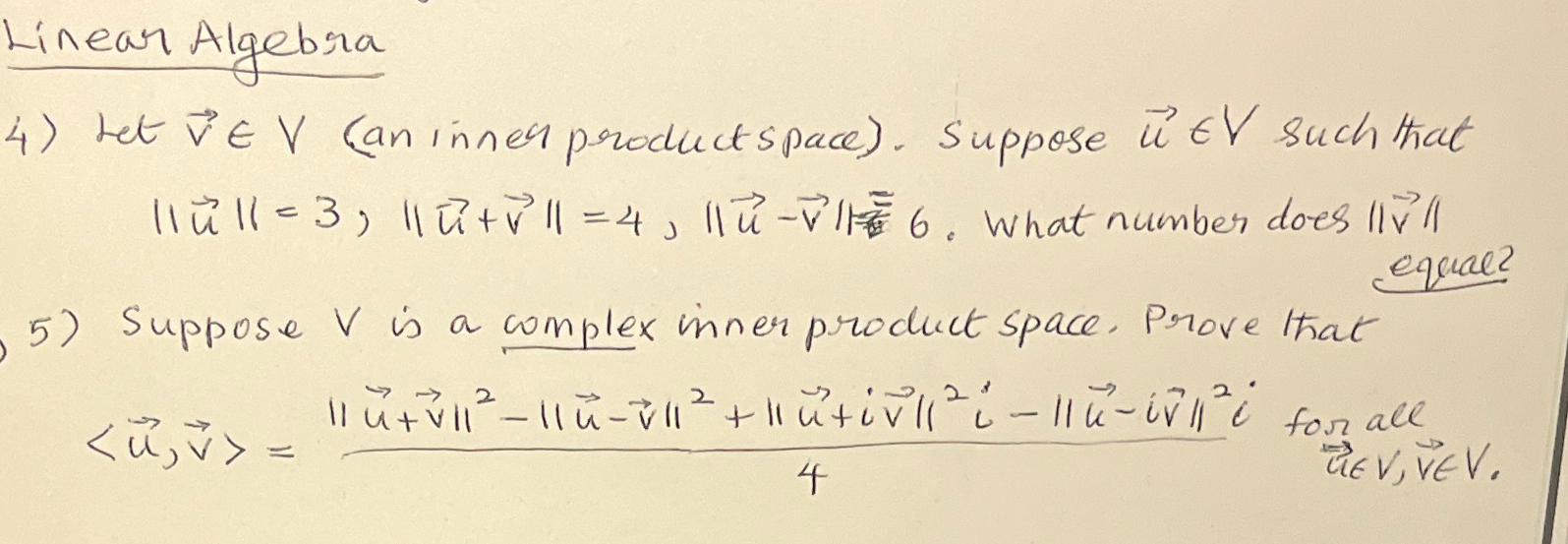 Solved Linear AlgebraLet vec(v)inV (an inner product space). | Chegg.com
