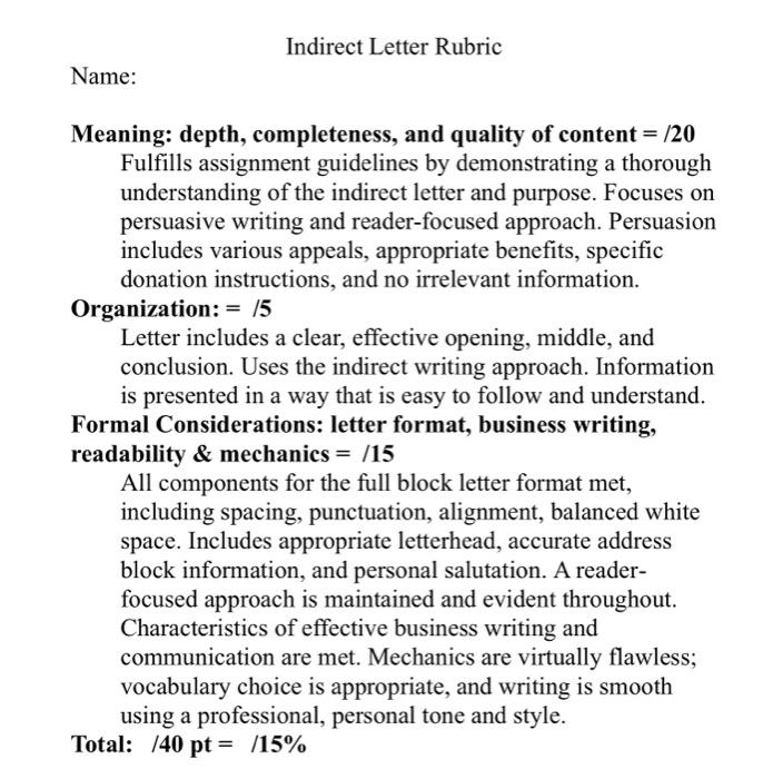 Indirect lettering information For your indirect | Chegg.com