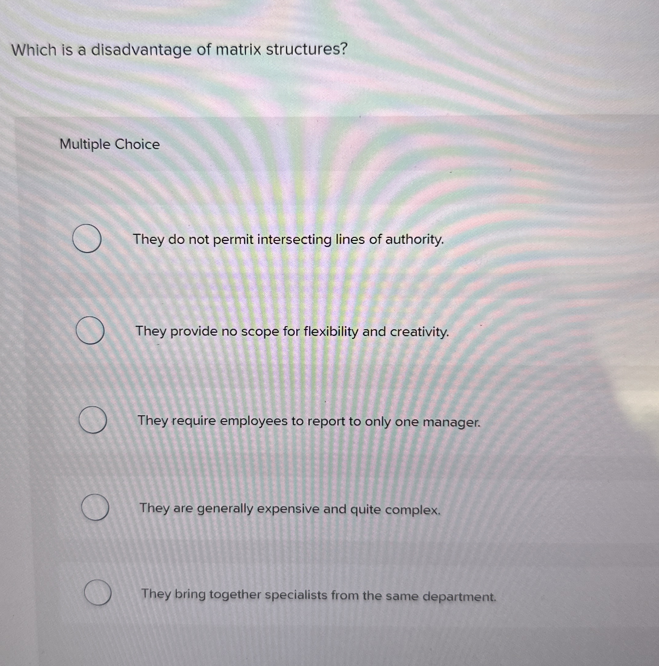 Solved Which is a disadvantage of matrix structures?Multiple | Chegg.com