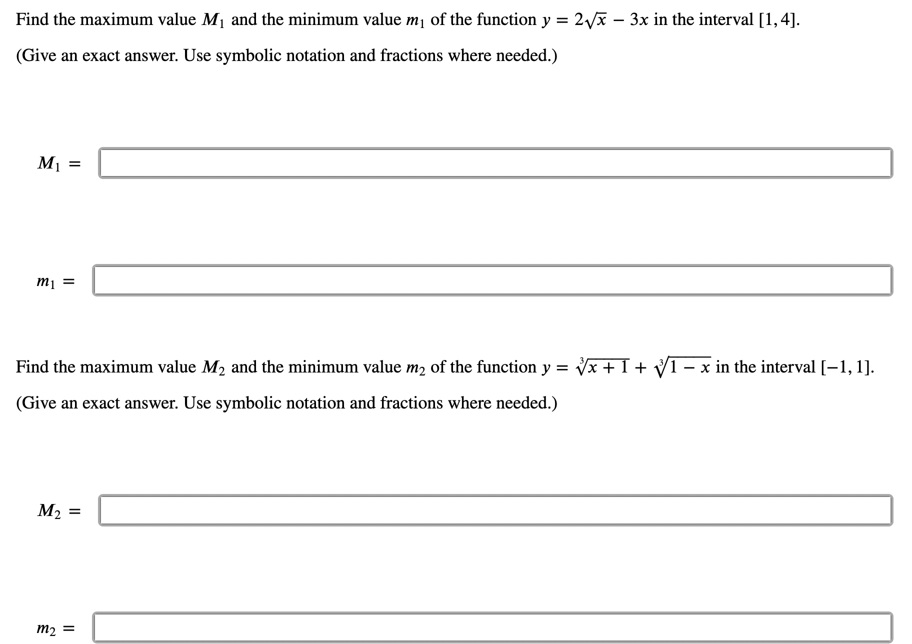 Solved Find the maximum value M1 ﻿and the minimum value m1 | Chegg.com