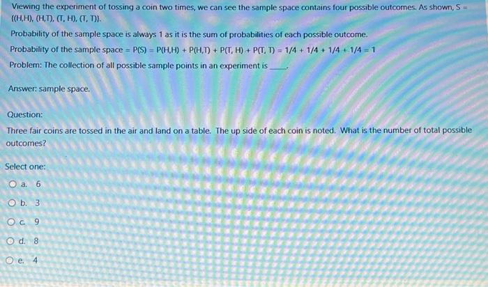 Viewing the experiment of tossing a coin two times, | Chegg.com