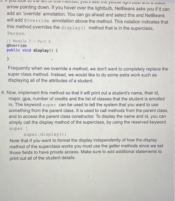 A: Overriding methods 1. Open the NetBeans Project | Chegg.com