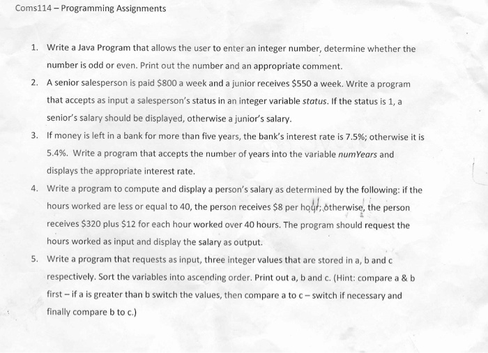 Solved Coms114 - Programming Assignments 1. Write a Java | Chegg.com