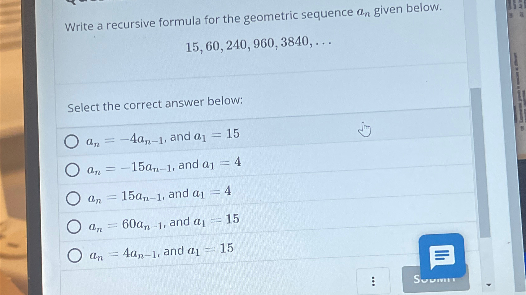 Solved Write a recursive formula for the geometric sequence | Chegg.com