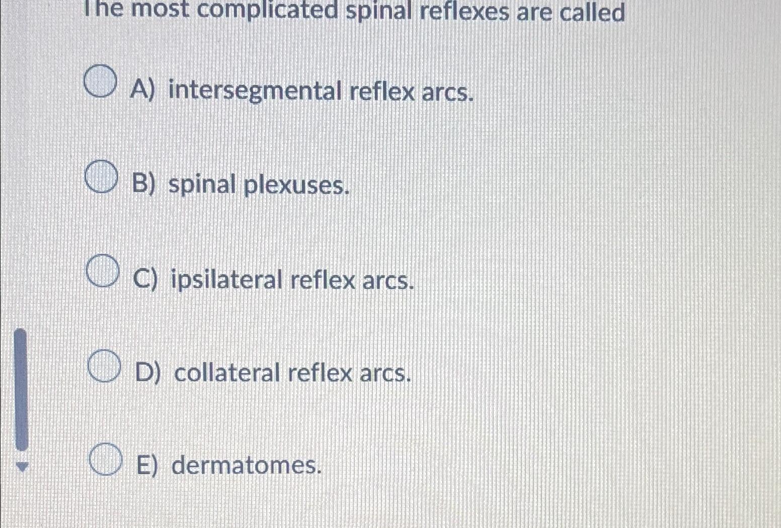 Solved The most complicated spinal reflexes are calledA) | Chegg.com