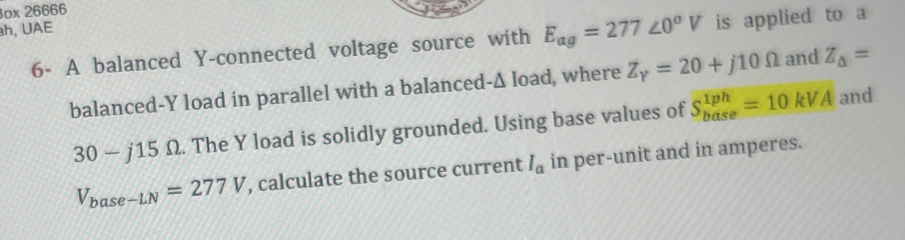 зох 26666ah, ﻿UAE6- ﻿A balanced Y-connected voltage | Chegg.com