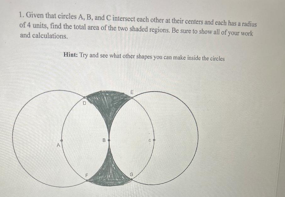 Solved Given that circles A, ﻿B, ﻿and C intersect each other | Chegg.com