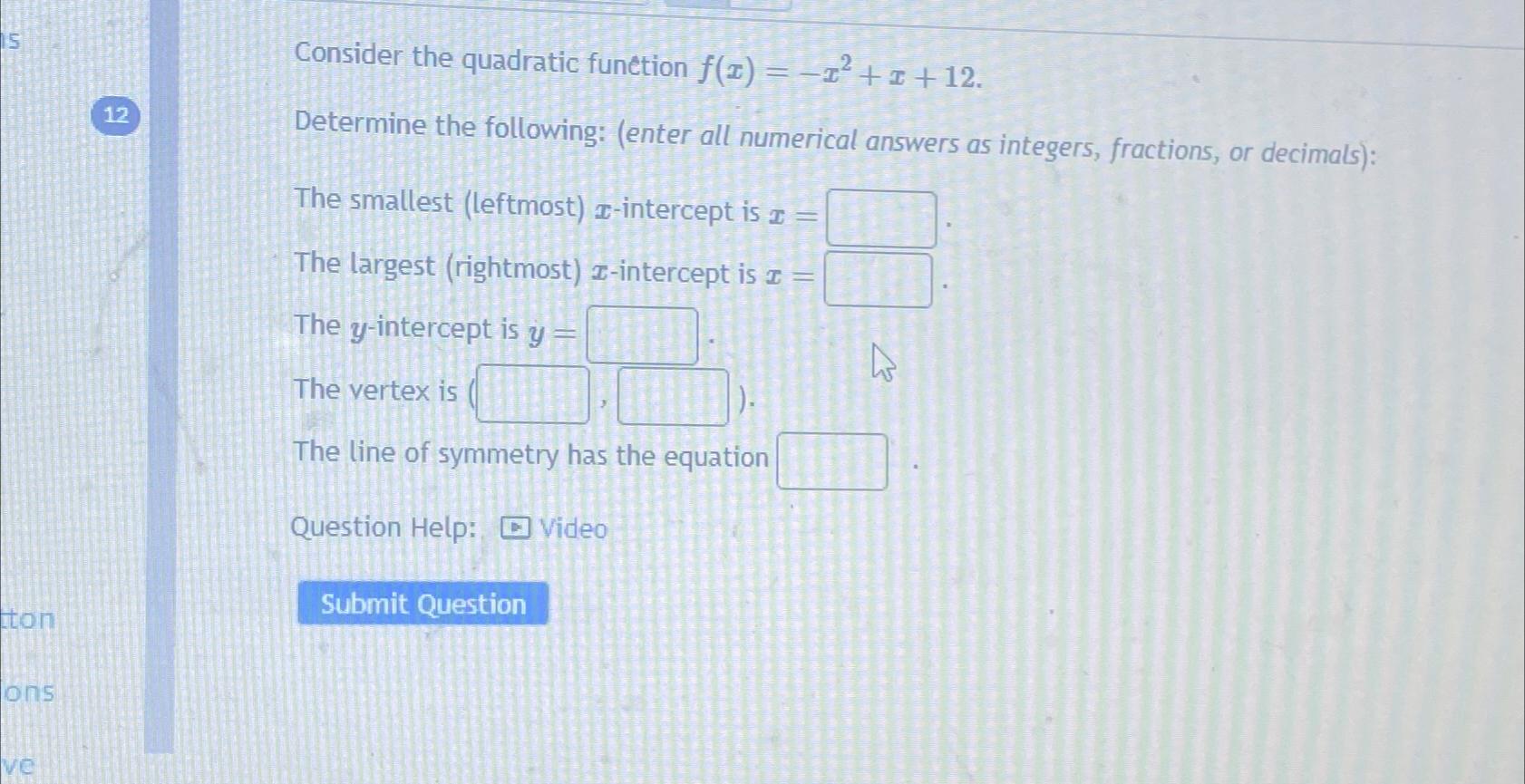 Solved Consider the quadratic function | Chegg.com