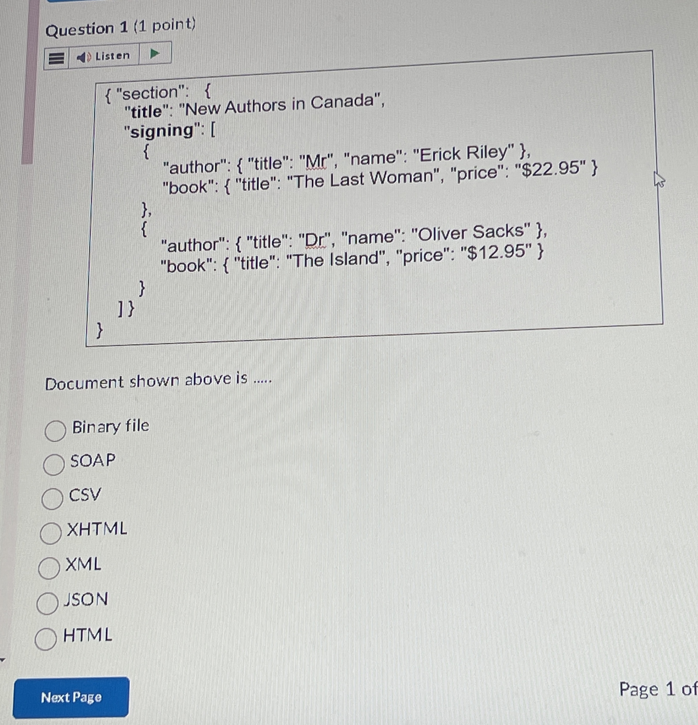 Solved Question 1 (1 ﻿point)ListenDocument shown above is | Chegg.com