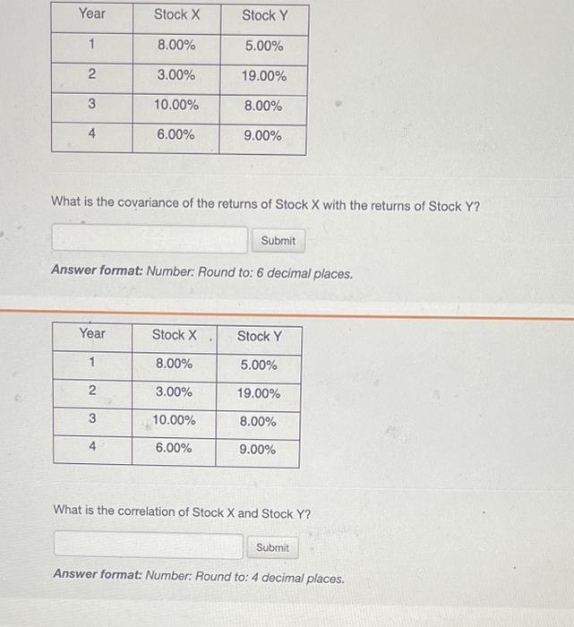 Solved What is the covariance of the returns of Stock X with | Chegg.com