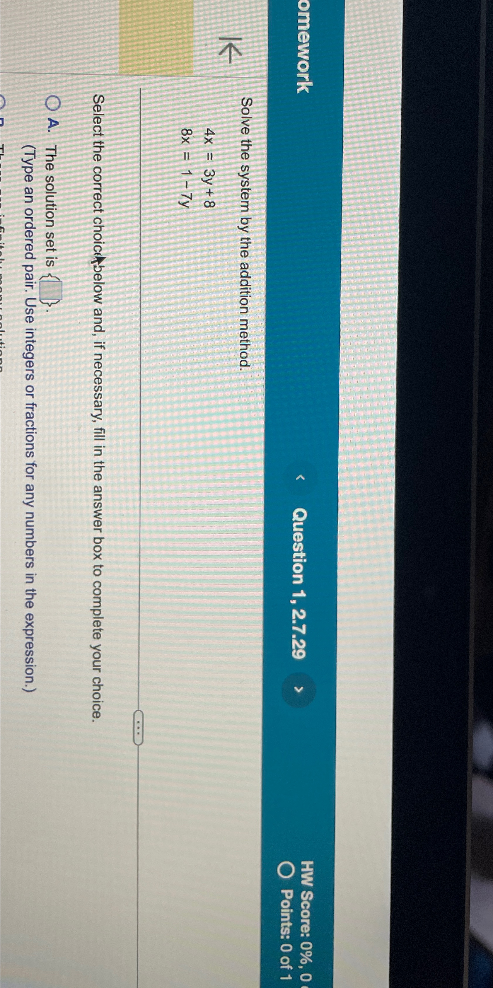 Solved Solve the system by the addition | Chegg.com