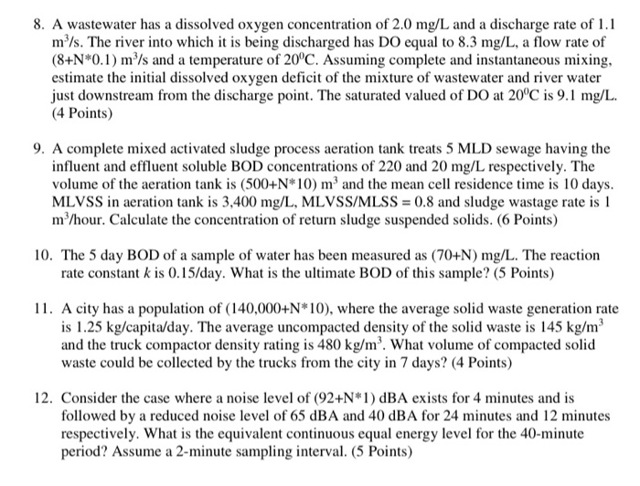 Solved 8. A wastewater has a dissolved oxygen concentration | Chegg.com