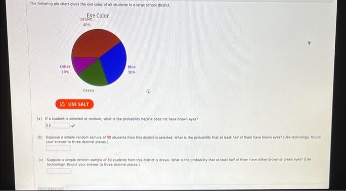 Solved The following ple chart glves the cye color of all | Chegg.com
