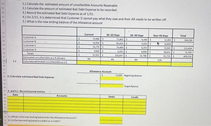 Solved 1.) Calculate the estimated amount of uncollectible | Chegg.com