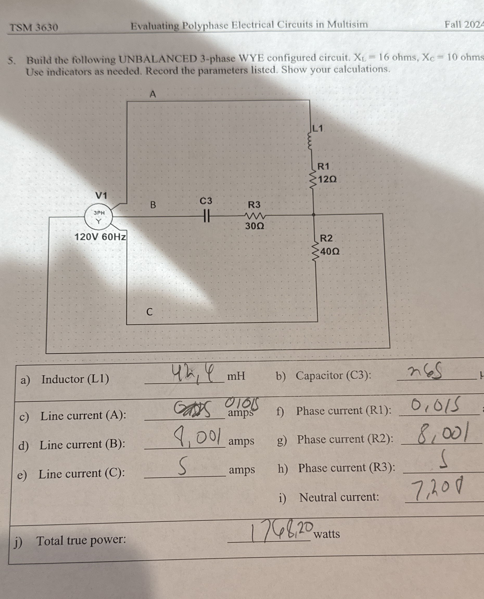 Solved Build the following UNBALANCED 3-phase WYE configured | Chegg.com