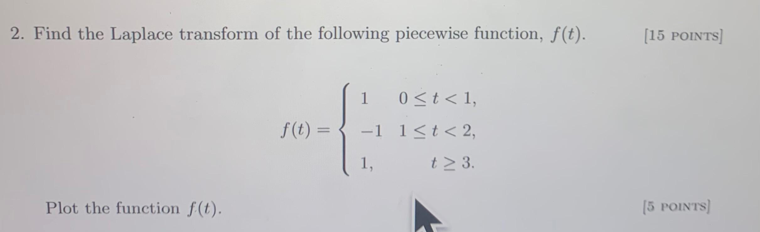 Solved Find the Laplace transform of the following piecewise | Chegg.com