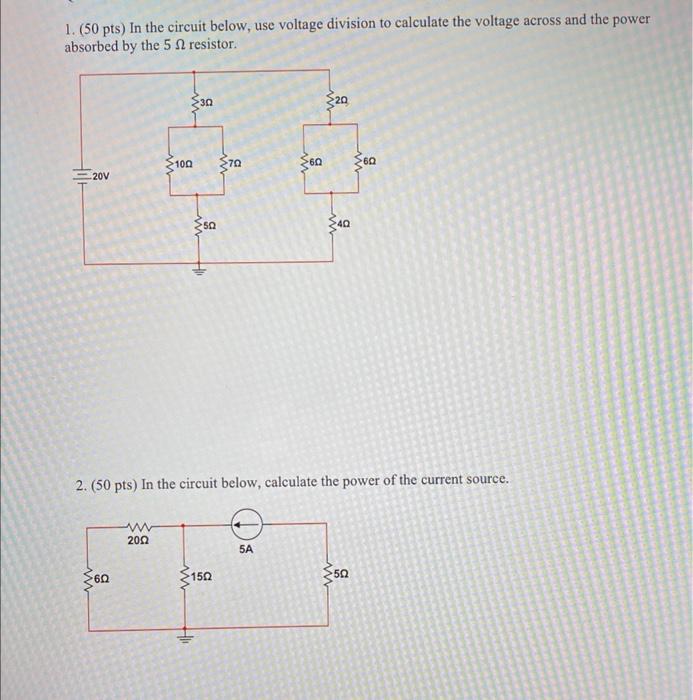 Solved 1. (50 pts) In the circuit below, use voltage | Chegg.com