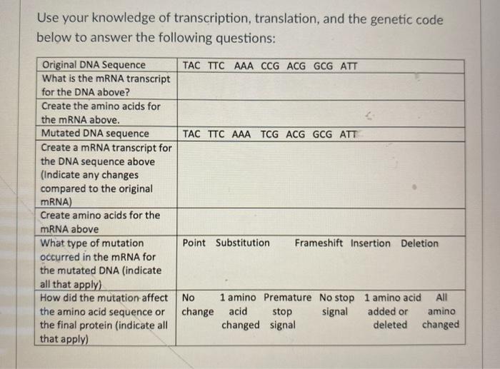 Solved Use your knowledge of transcription, translation, and | Chegg.com