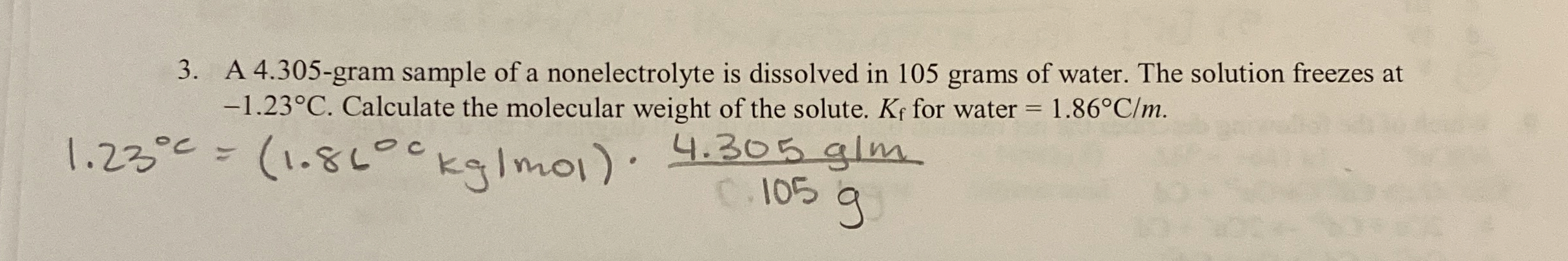 Solved A 4.305 -gram sample of a nonelectrolyte is dissolved | Chegg.com