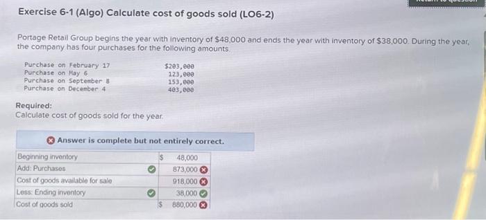 Solved Exercise 6-1 (Algo) Calculate cost of goods sold | Chegg.com