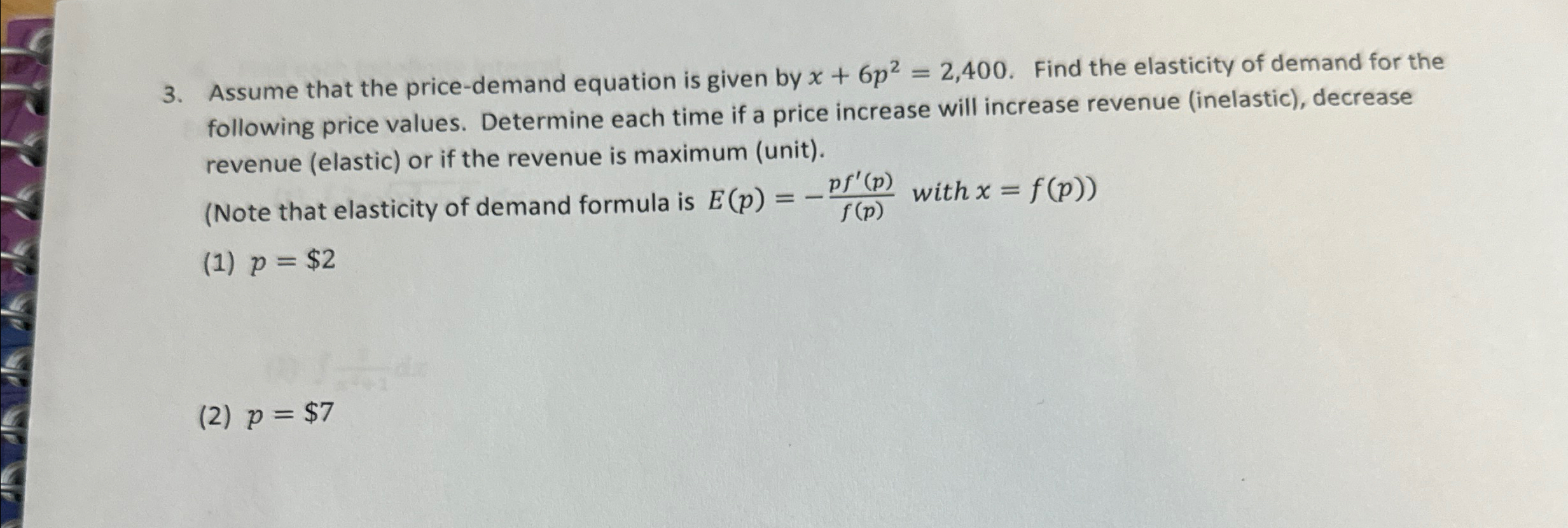Solved Assume that the price-demand equation is given by | Chegg.com