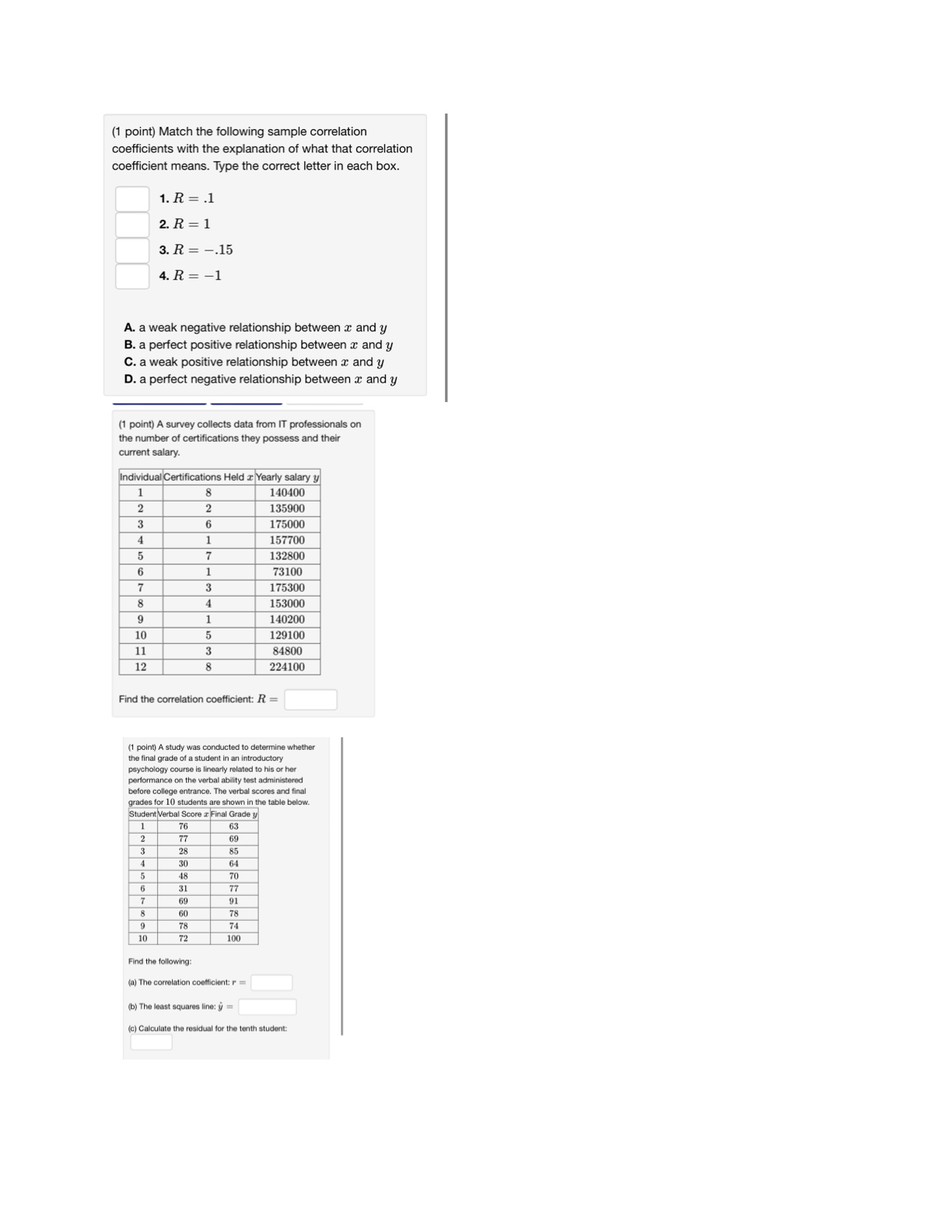 Solved (1 ﻿point) ﻿Match the following sample correlation | Chegg.com