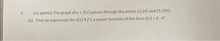 Solved 1. (12 points) The graph of y=f(x) passes through the | Chegg.com