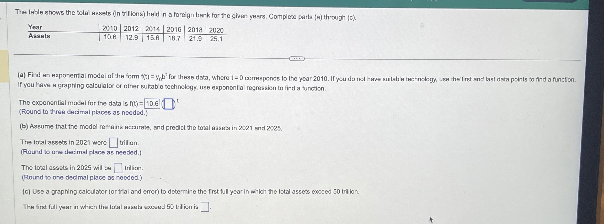 Solved The table shows the total assets (in trillions) ﻿held | Chegg.com