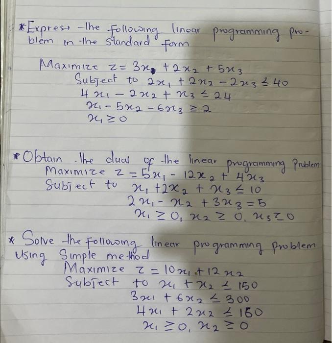 Solved * Express - The following linear programming problem | Chegg.com