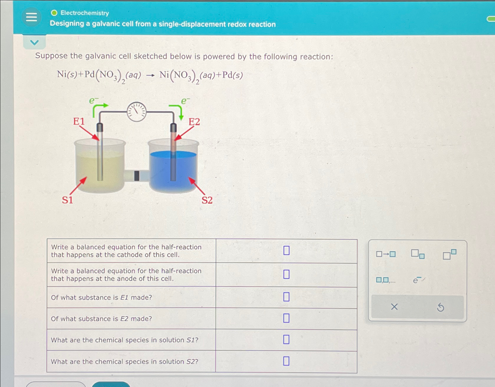 Solved ElectrochemistryDesigning a galvanic cell from a | Chegg.com