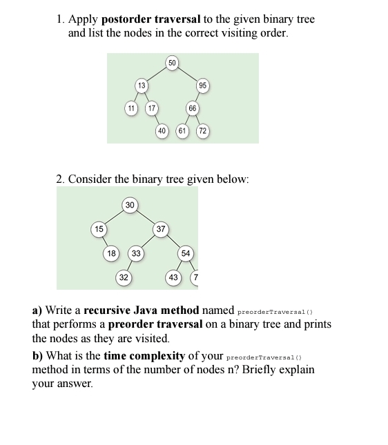 Apply postorder traversal to the given binary tree | Chegg.com