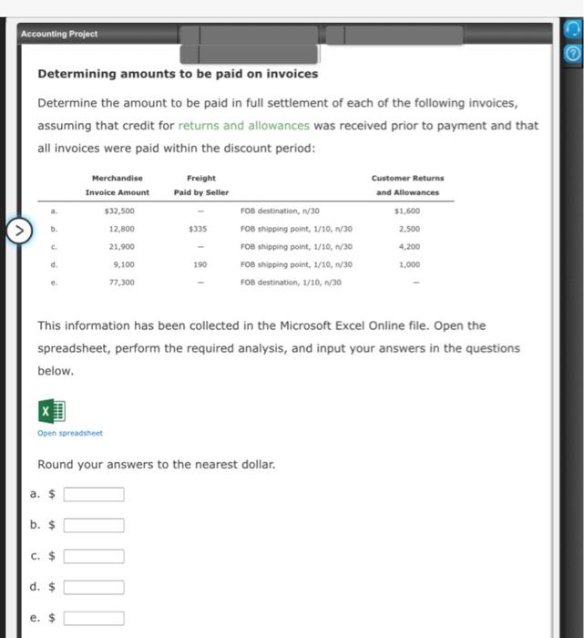 Solved Determining amounts to be paid on invoices Determine | Chegg.com