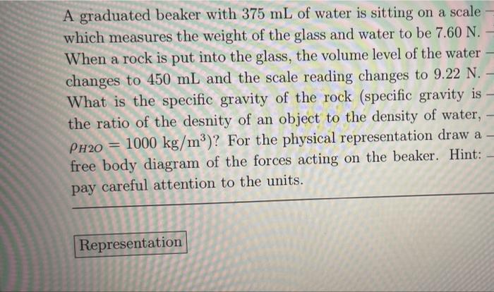 Solved a A graduated beaker with 375 mL of water is sitting | Chegg.com