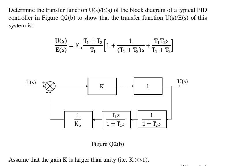 Solved Determine the transfer function U(s)/E(s) of the | Chegg.com