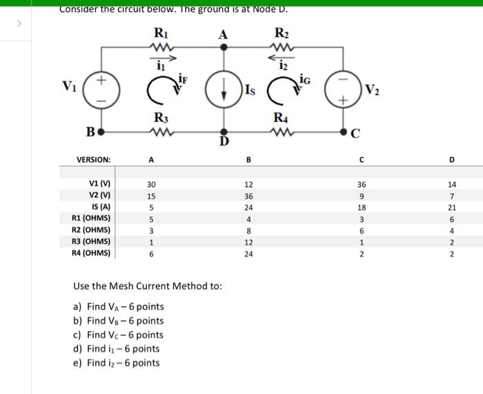 Solved Consider the circuit below. The ground is at Node D. | Chegg.com