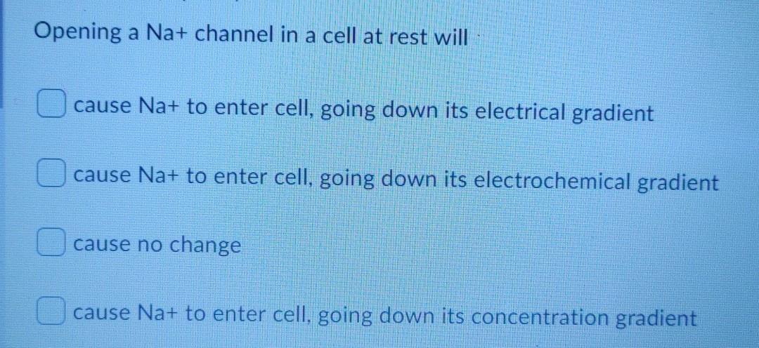 Solved Opening a Na+ channel in a cell at rest will cause | Chegg.com
