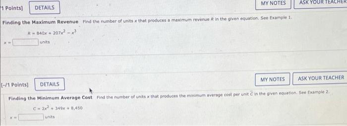 Solved MY NOTES ASK YOUR TEACHER 1 Points) DETAILS Finding | Chegg.com
