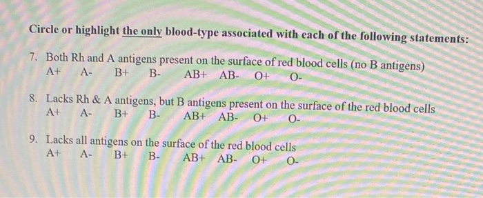 Solved Circle or highlight the only blood-type associated | Chegg.com