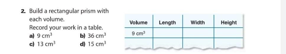 Solved Volume Length Width Height 2. Build a rectangular | Chegg.com