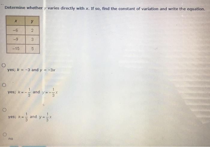 Solved Determine whether y varies directly with x. If so, | Chegg.com