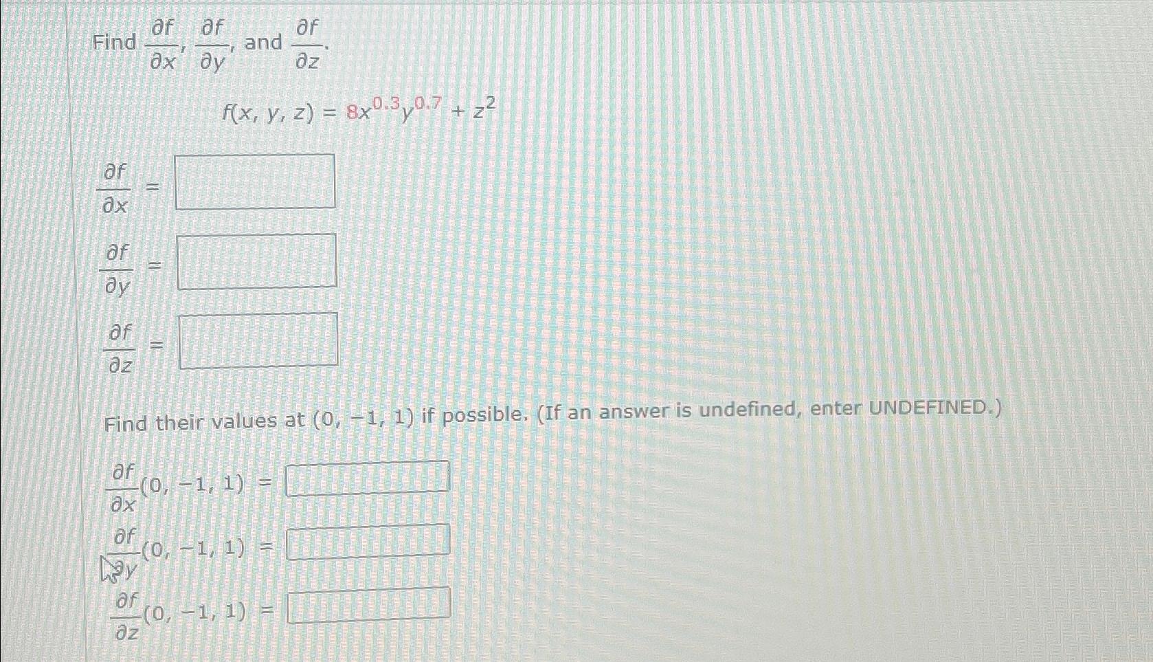 Solved Find delfdelx,delfdely, ﻿and | Chegg.com