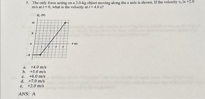 Solved C D 5 The Only Force Acting On A 2 0 Kg Object